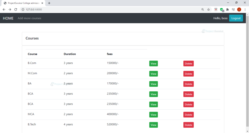 Online College Admission Management System Python Project - Project Gurukul