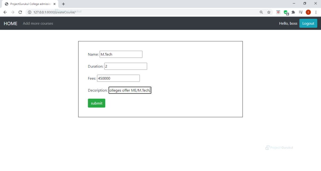 Online College Admission Management System Python Project - Project Gurukul