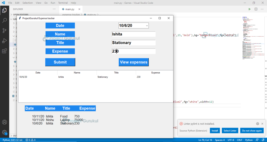 How to Create Expense Tracker in Python - Project Gurukul