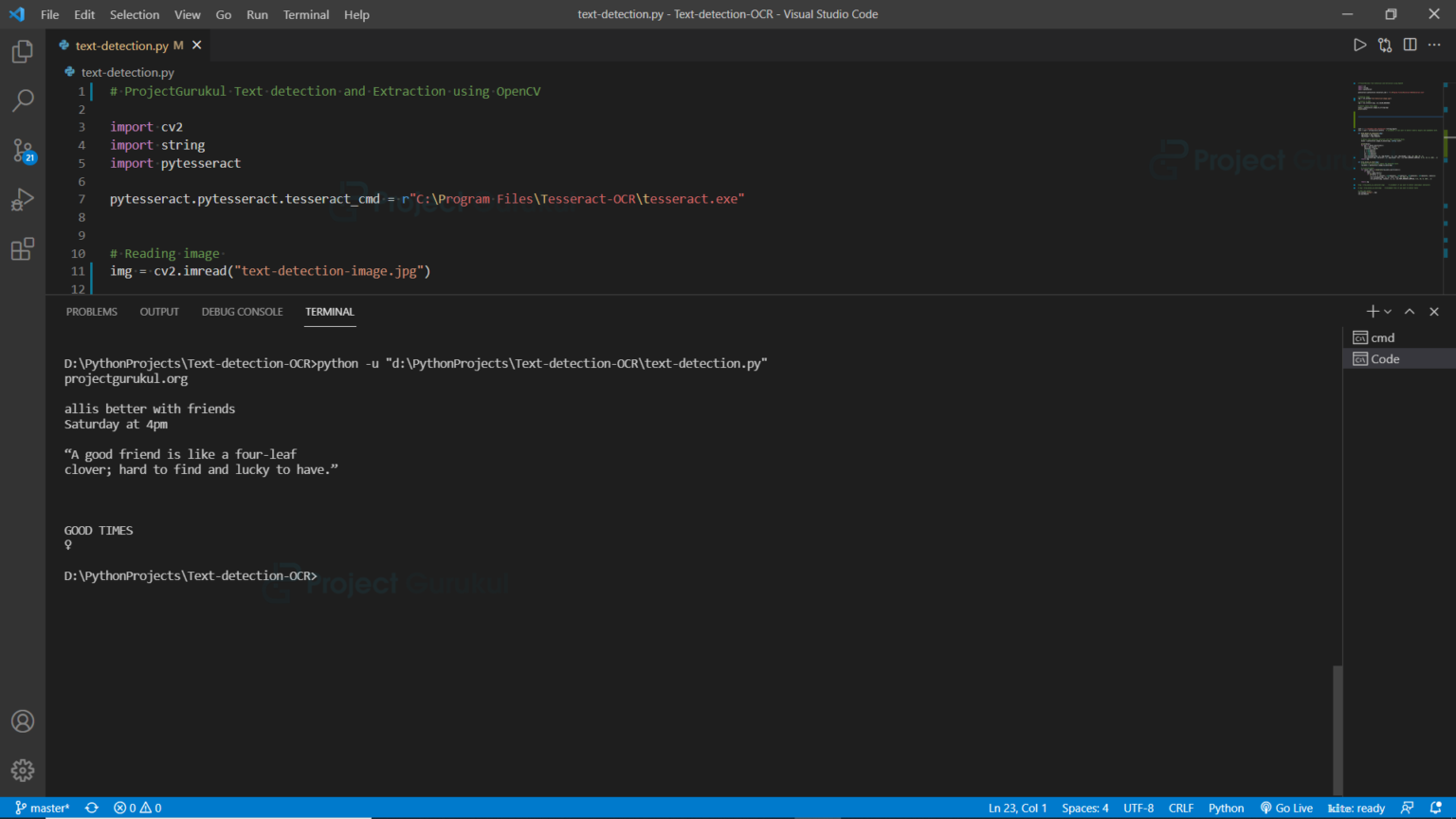 Python Project - Text Detection and Extraction with OpenCV and OCR - Project Gurukul