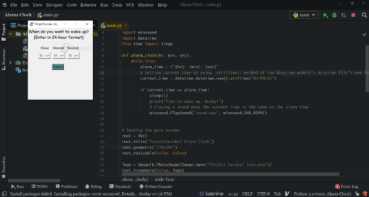 Create an Alarm Clock in Python with Tkinter GUI - Project Gurukul