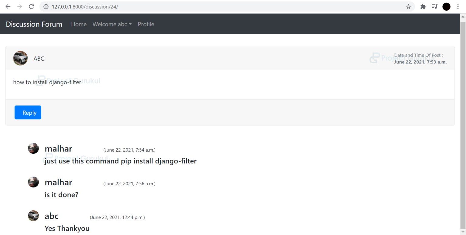 Create a Discussion Forum in Python Django - Project Gurukul