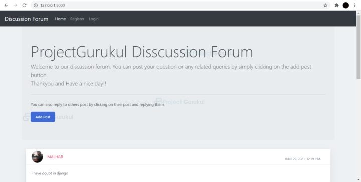 Create a Discussion Forum in Python Django - Project Gurukul