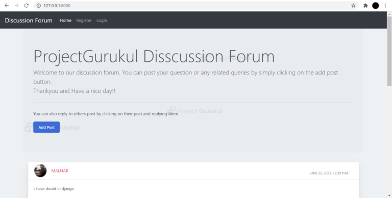 Create a Discussion Forum in Python Django - Project Gurukul