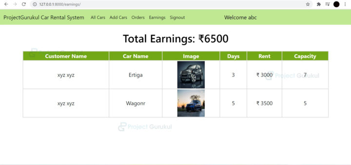 Online Car Rental Booking System in Python - Project Gurukul