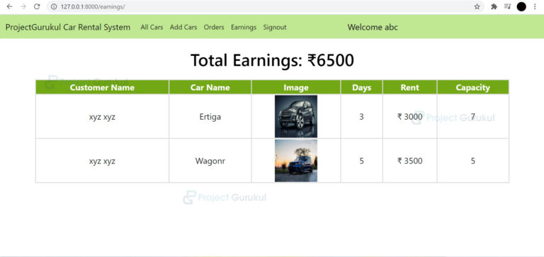 Online Car Rental Booking System in Python - Project Gurukul