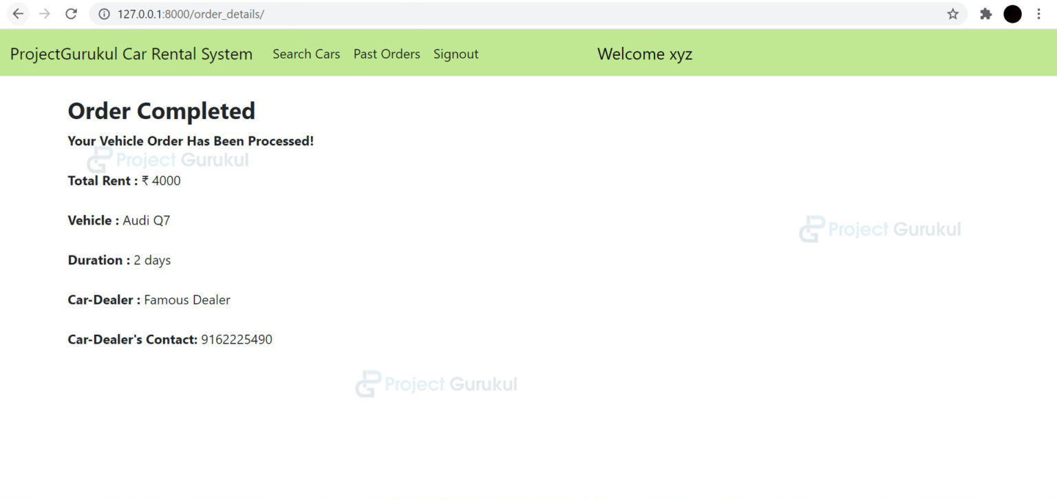 Online Car Rental Booking System in Python - Project Gurukul